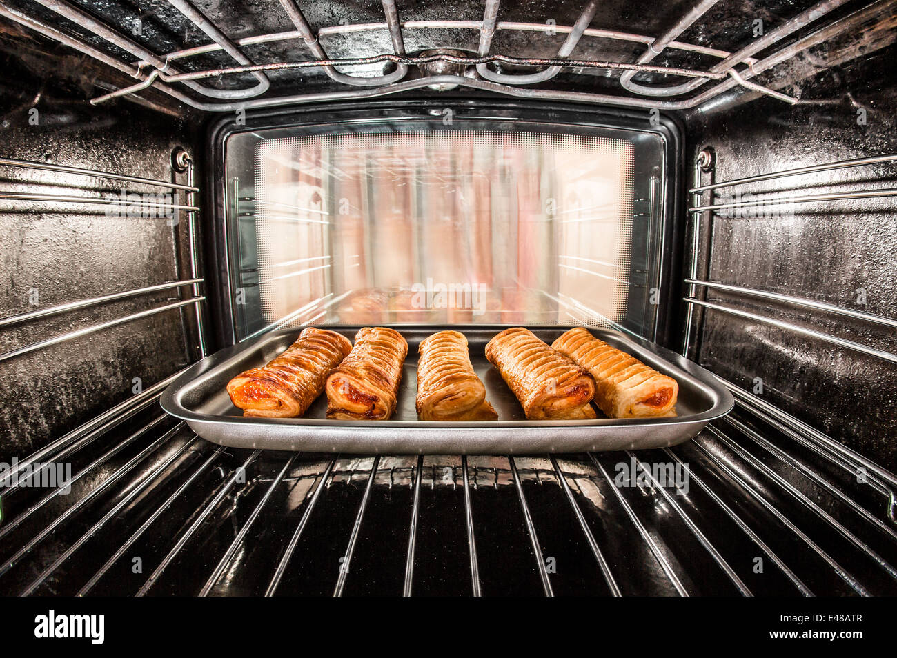 Baking pastry in the oven, view from the inside of the oven. Cooking in ...