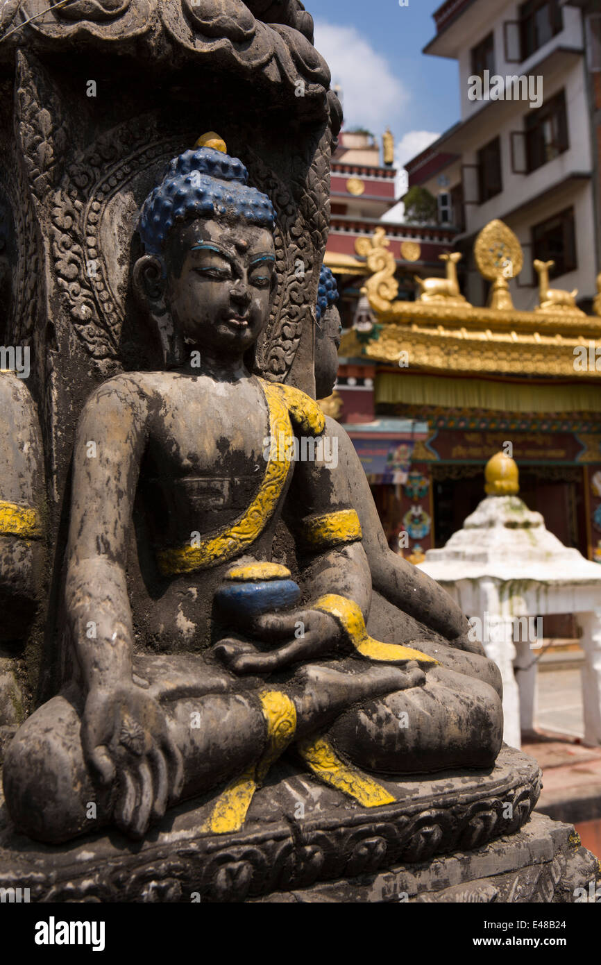 Nepal, Kathmandu, Drubgon Jangchup Choeling black Buddha statue with ...