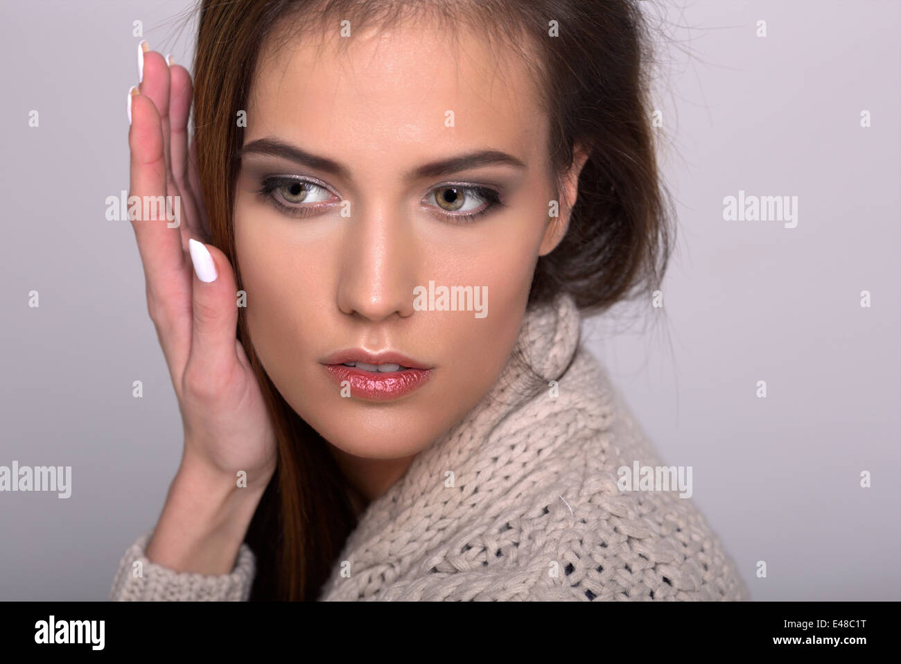 Person portrait posing pretty single studio woman young hi-res stock ...