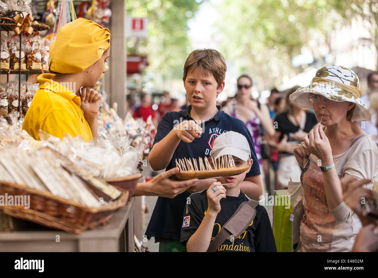 Cheese Tasting, Rambla, Barcelona Stock Photo - Alamy