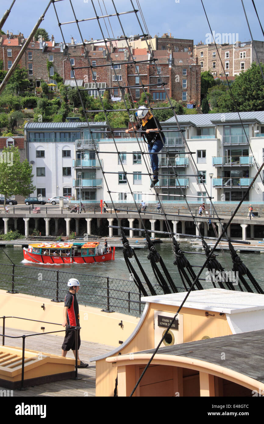 Climbing the main mast rigging, SS Great Britain, Bristol Docks ...