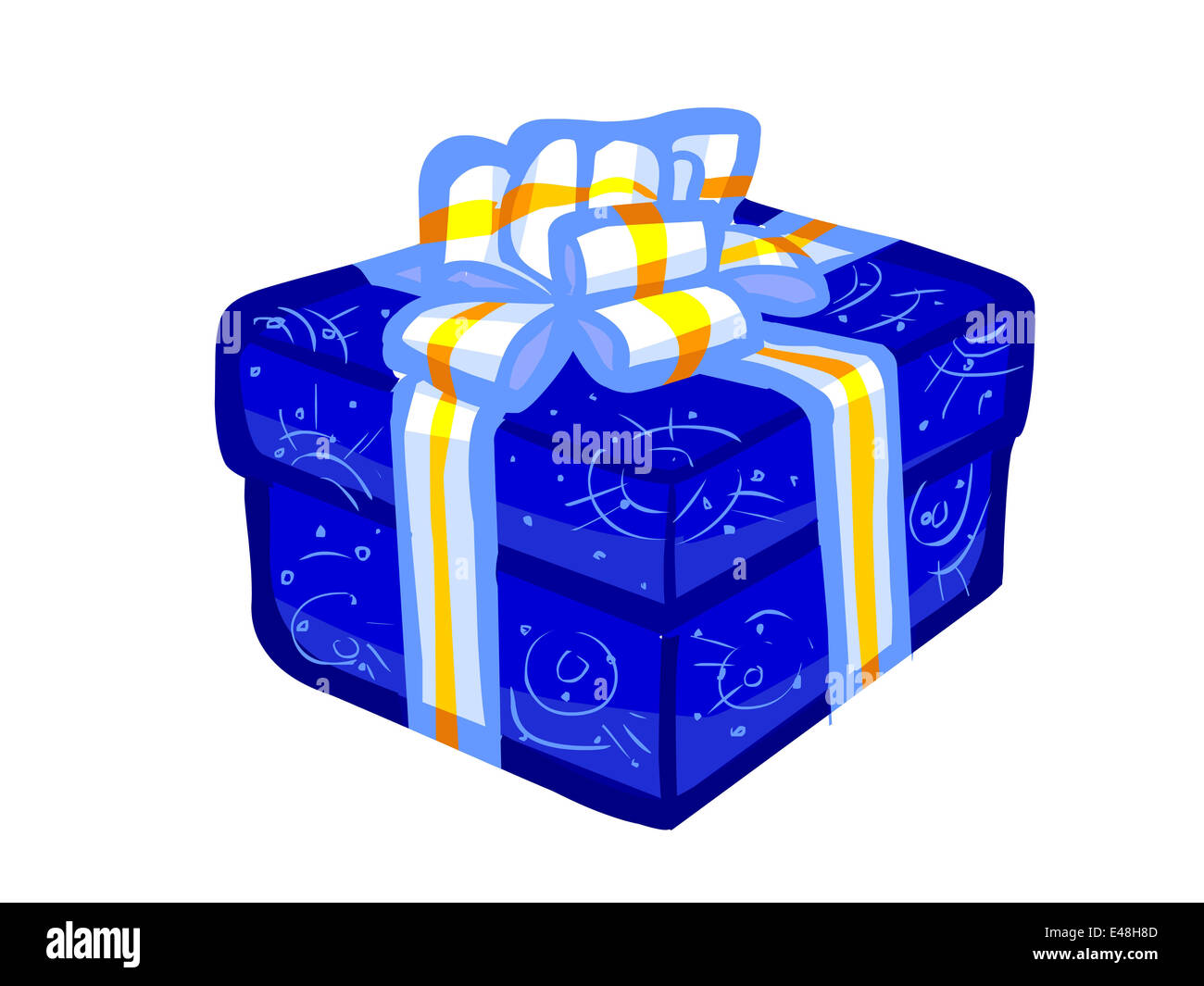 Cartoon illustration of a blue present box with a light blue ribbon ...