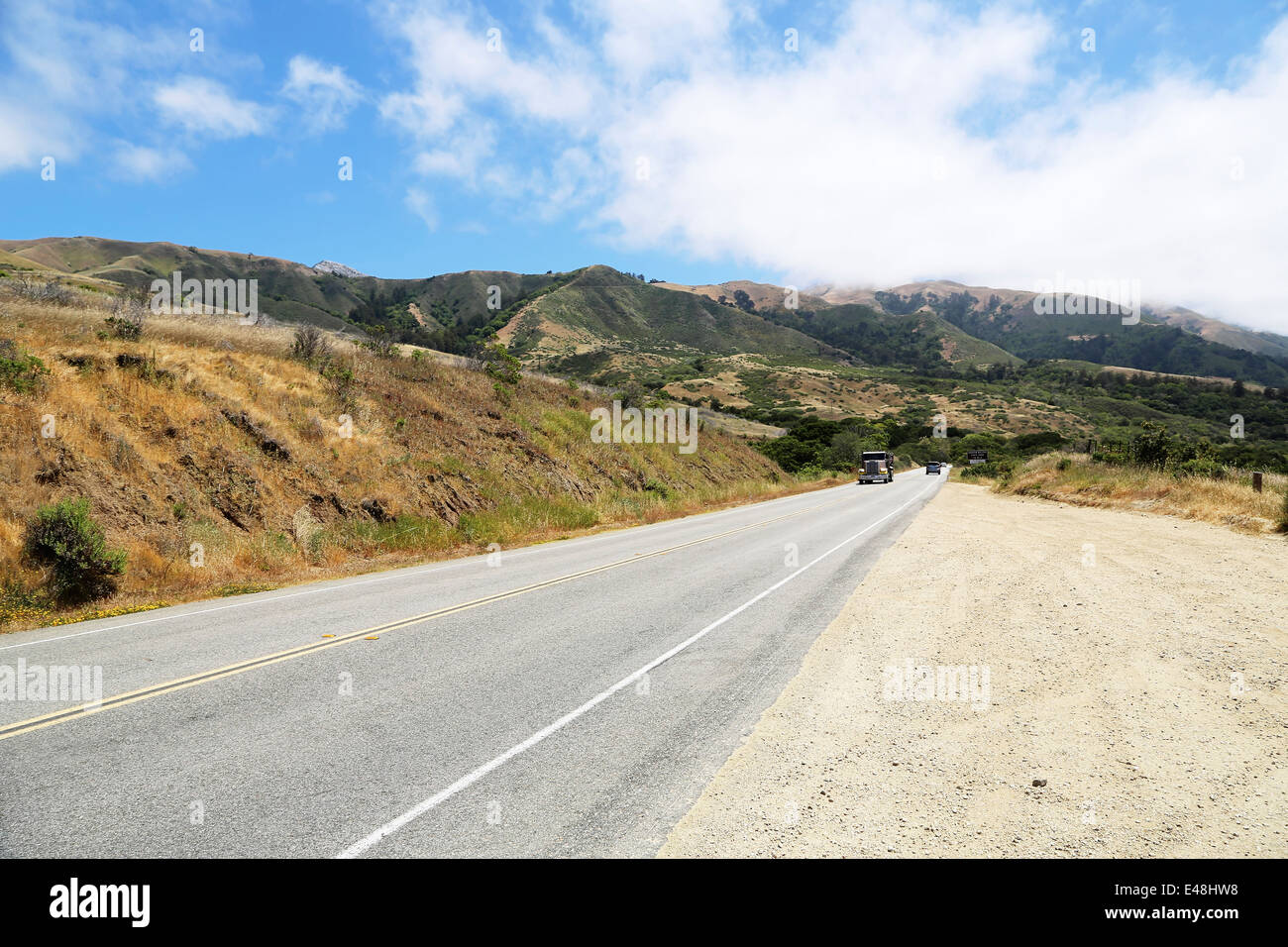 Truck driving on Route 1, Pacific Highway 101 California on the way ...
