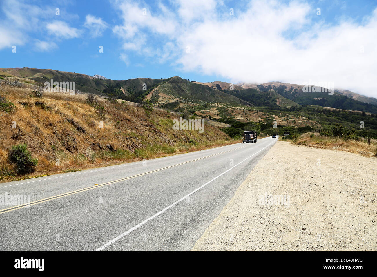 Truck driving on Route 1, Pacific Highway 101 California on the way ...