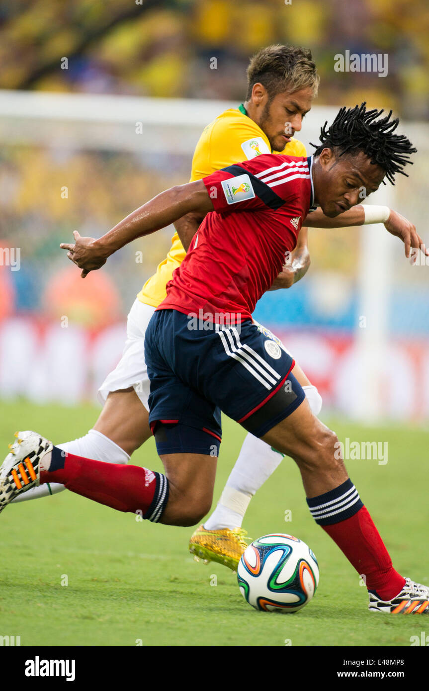 Fortaleza, Brazil. 4th July, 2014. Neymar (BRA), Juan Cuadrado (COL) Football/Soccer : FIFA ...