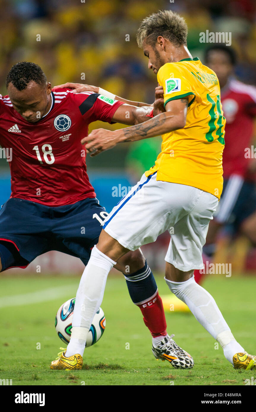 Fortaleza, Brazil. 4th July, 2014. Juan Camilo Zuniga (COL), Neymar (BRA) Football/Soccer : FIFA ...