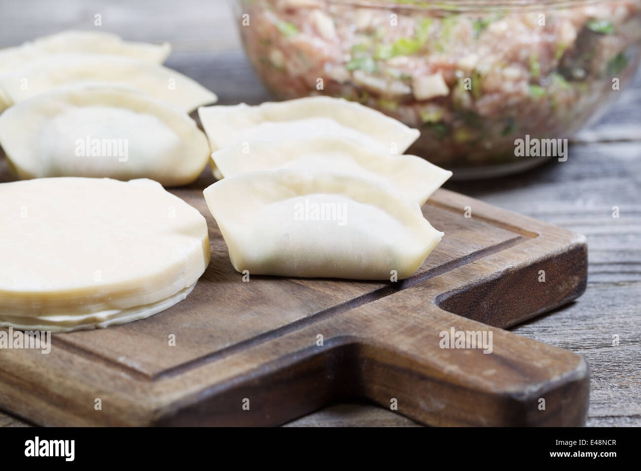 Closeup horizontal photo of homemade traditional Chinese Dumplings in ...