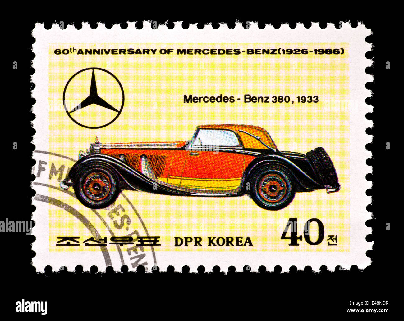 Postage stamp from North Korea depicting a classic 1933 Mercedes-Benz ...