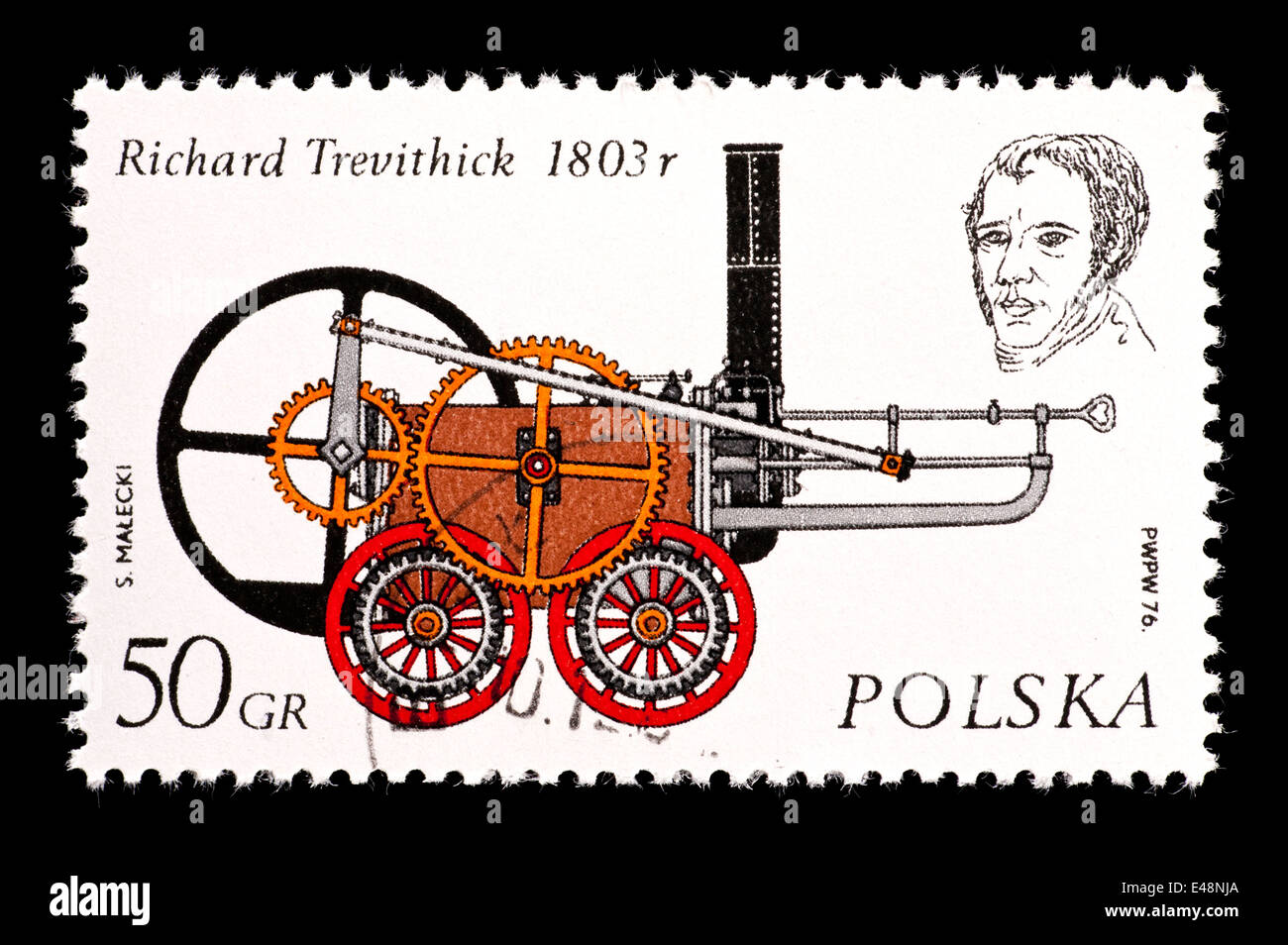 Postage stamp from Poland depicting an engine by Richard Trevithick ...