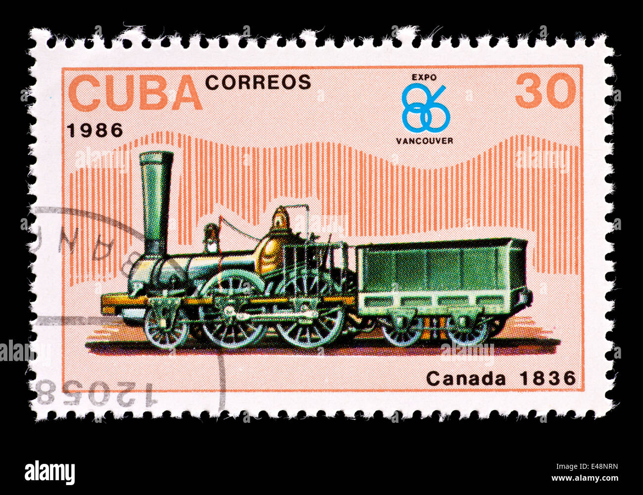 Postage stamp from Cuba depicting the first Canadian locomotive from ...