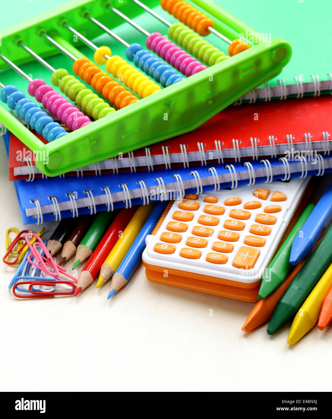 Back to school concept, school stationery multicolored pencils and ...