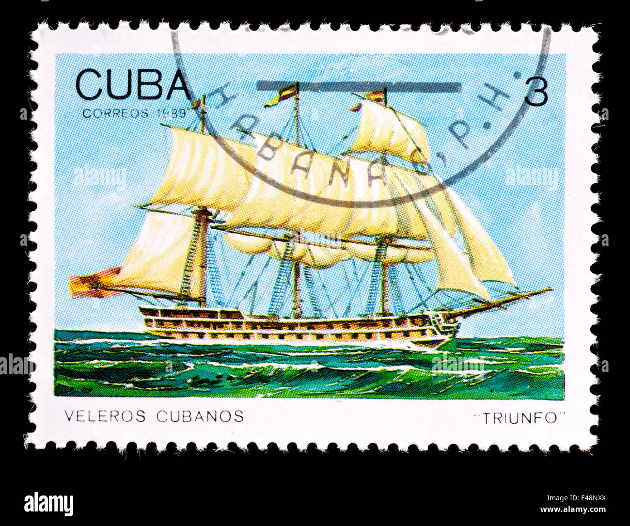 Postage stamp from Cuba depicting the warship Triunfo Stock Photo - Alamy