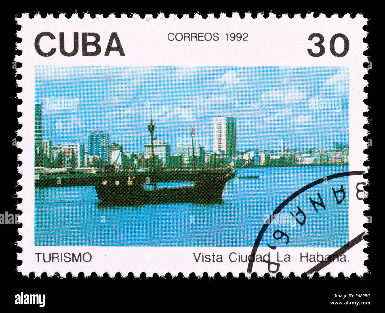 Postage stamp from Cuba depicting a sailing boat in Havana Stock Photo ...