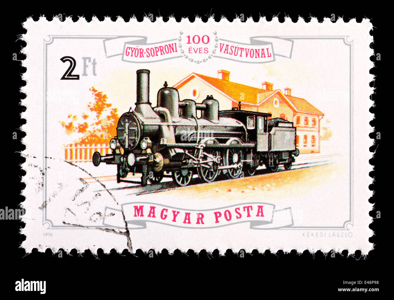Postage stamp from Hungary depicting an express steam engine and ...