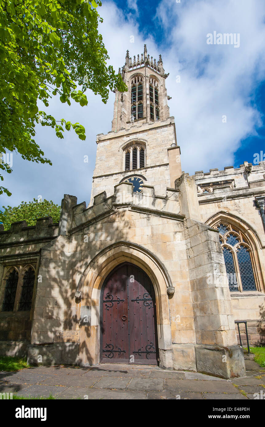 Old medieval All Saints church in english city of York with clock and ...