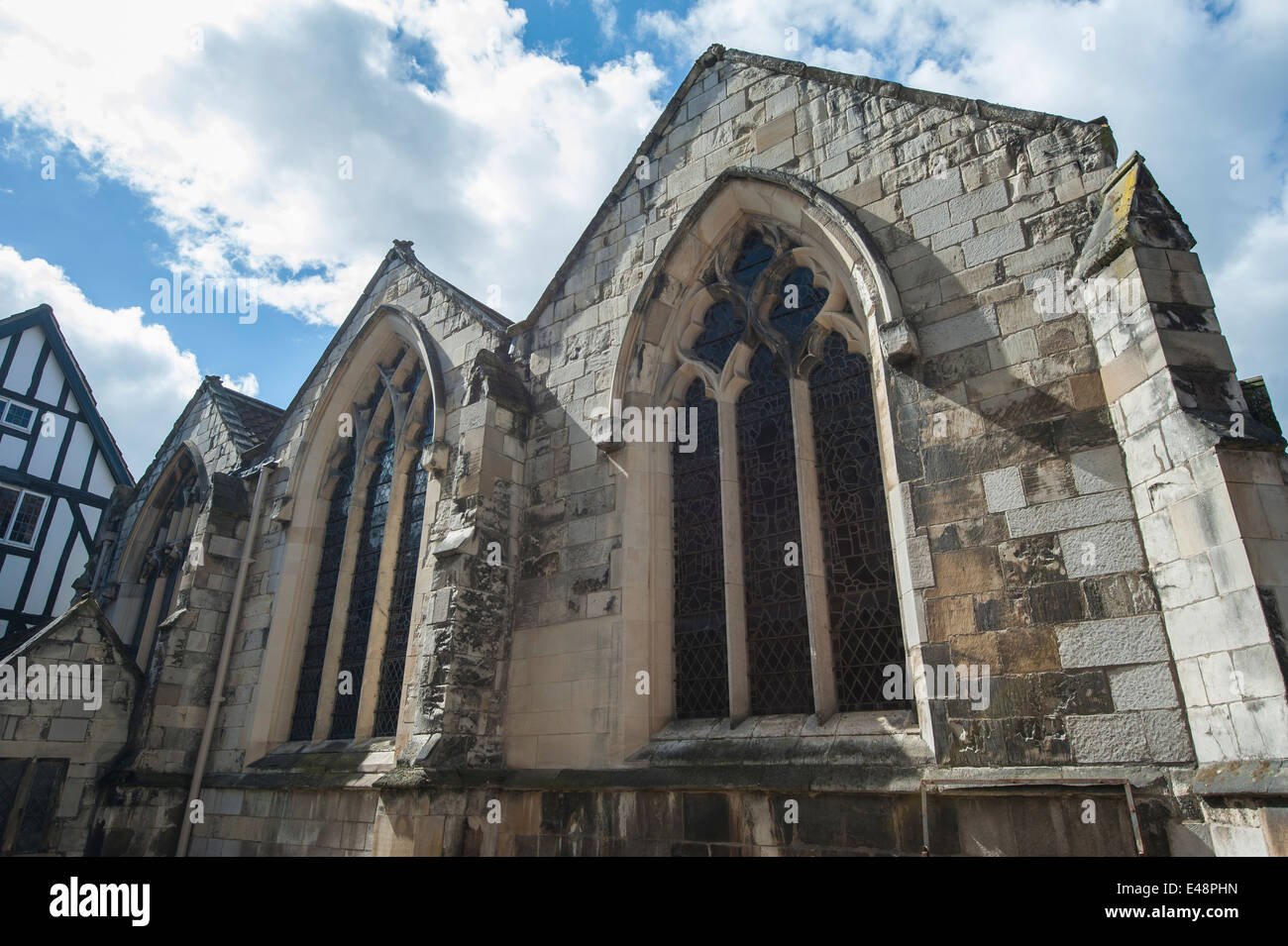 Old medieval All Saints church in english city of York with stained ...
