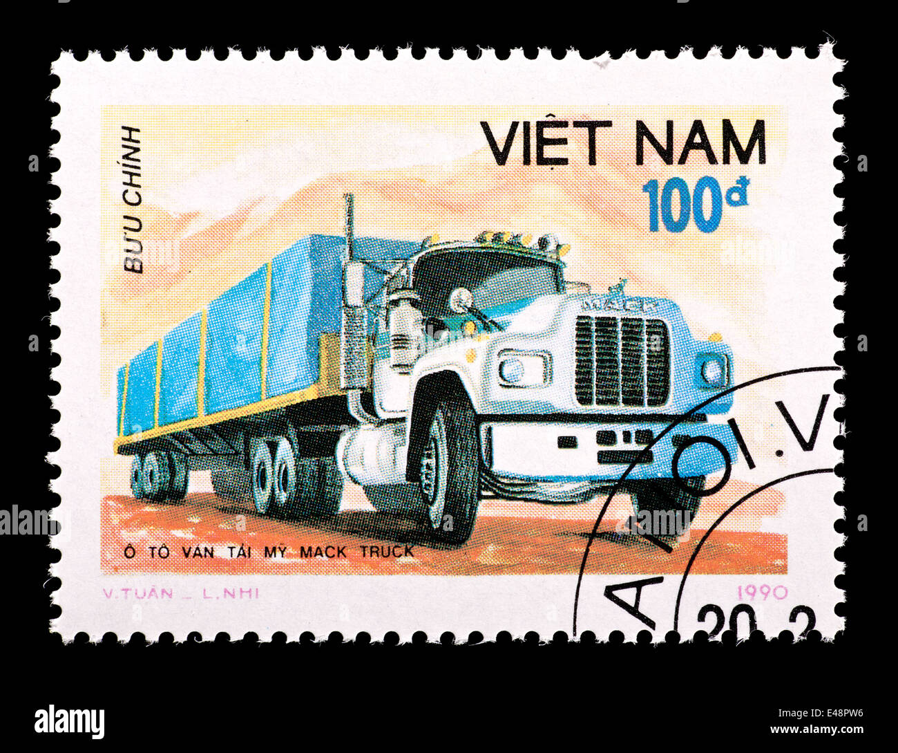 Postage stamp from Vietnam depicting a Mack truck Stock Photo - Alamy