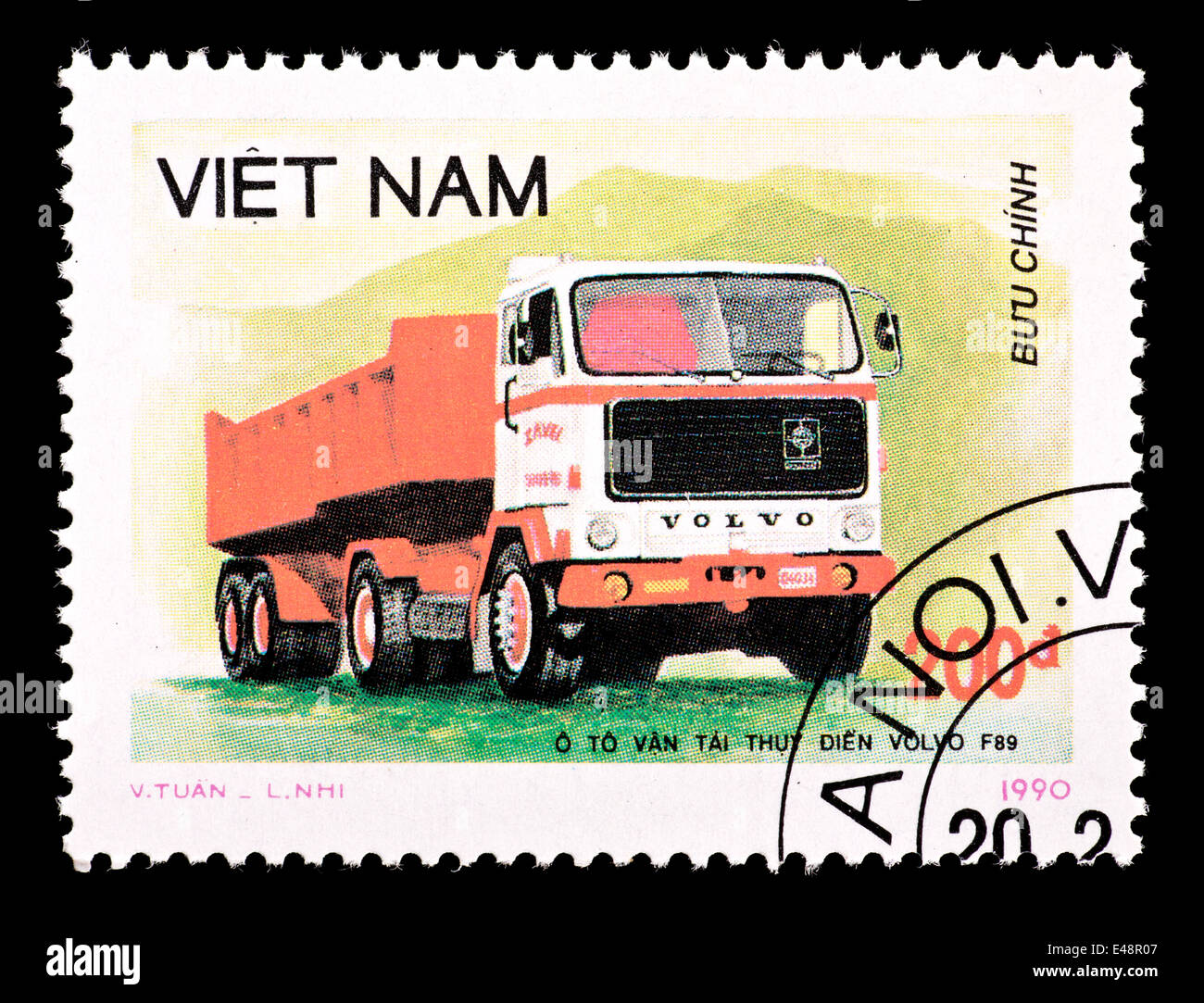 Postage stamp from Vietnam depicting a Volvo F89 truck Stock Photo - Alamy