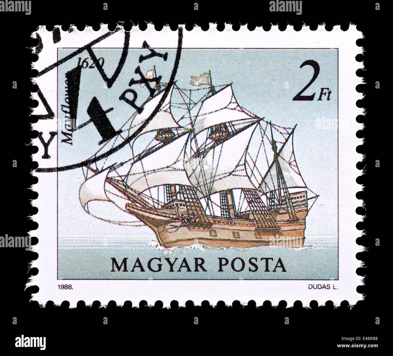 Postage stamp from Hungary depicting the Mayflower Stock Photo - Alamy