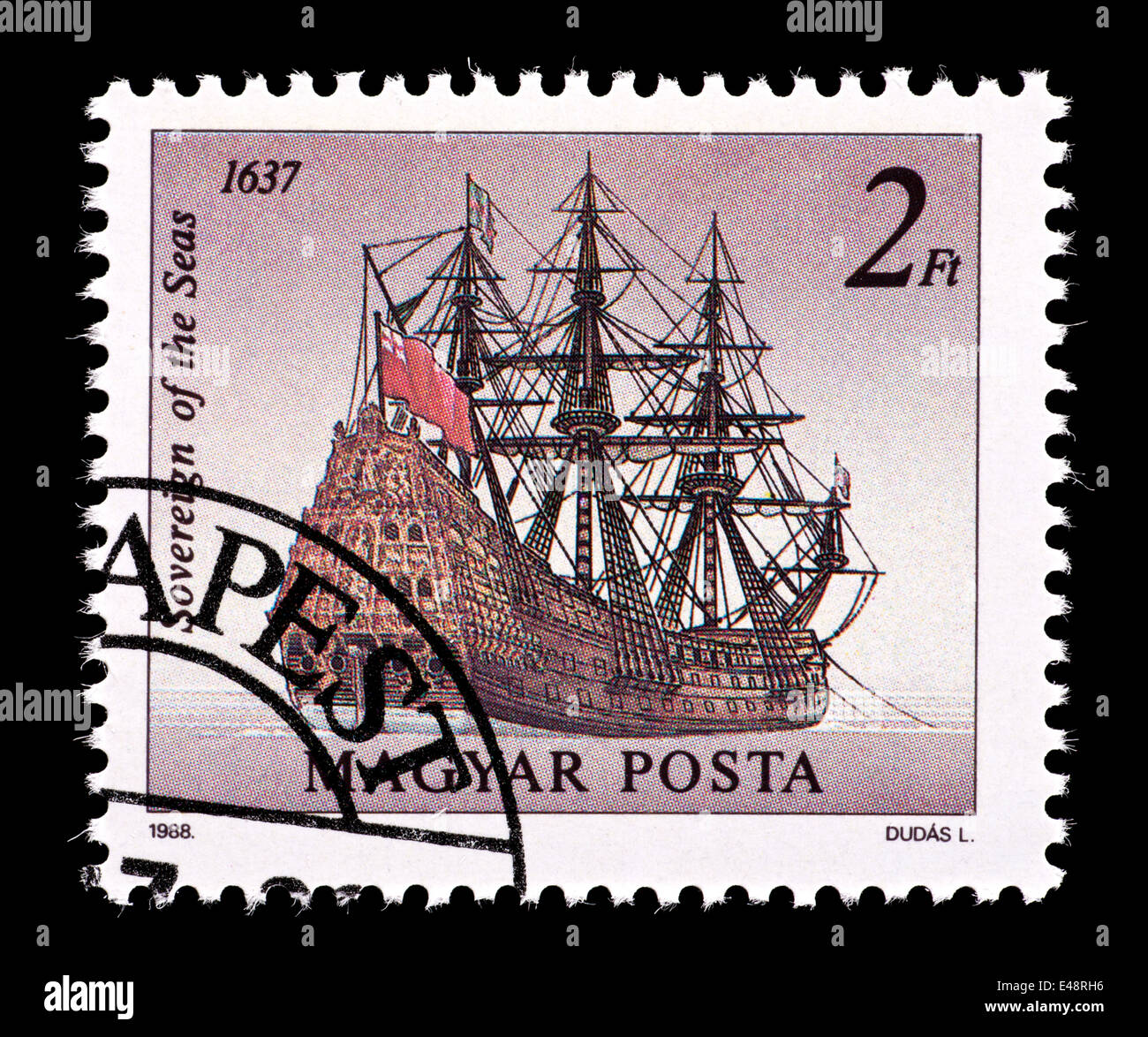 Postage stamp from Hungary depicting the sailing ship "Sovereign of the ...