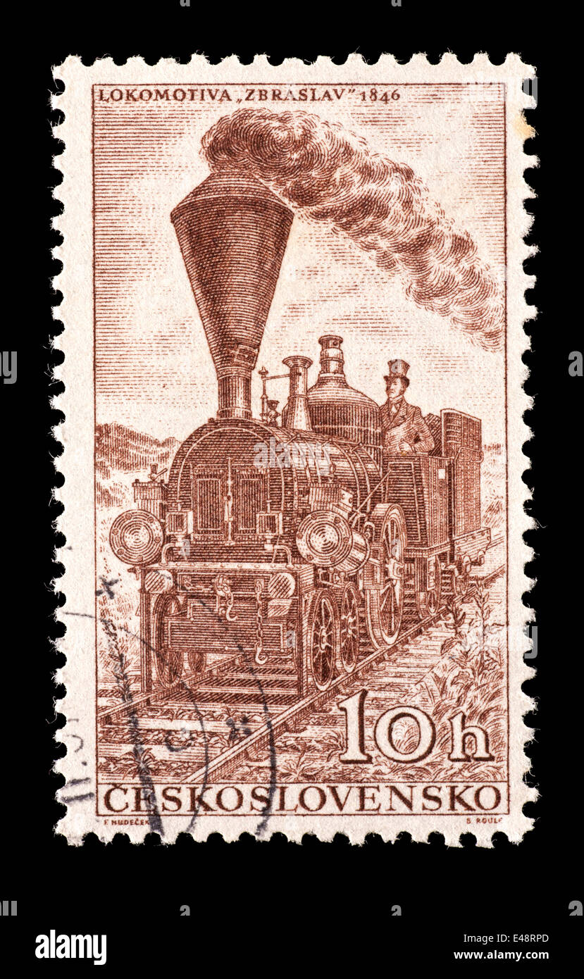 Postage stamp from Czechoslovakia depicting a historical steam ...