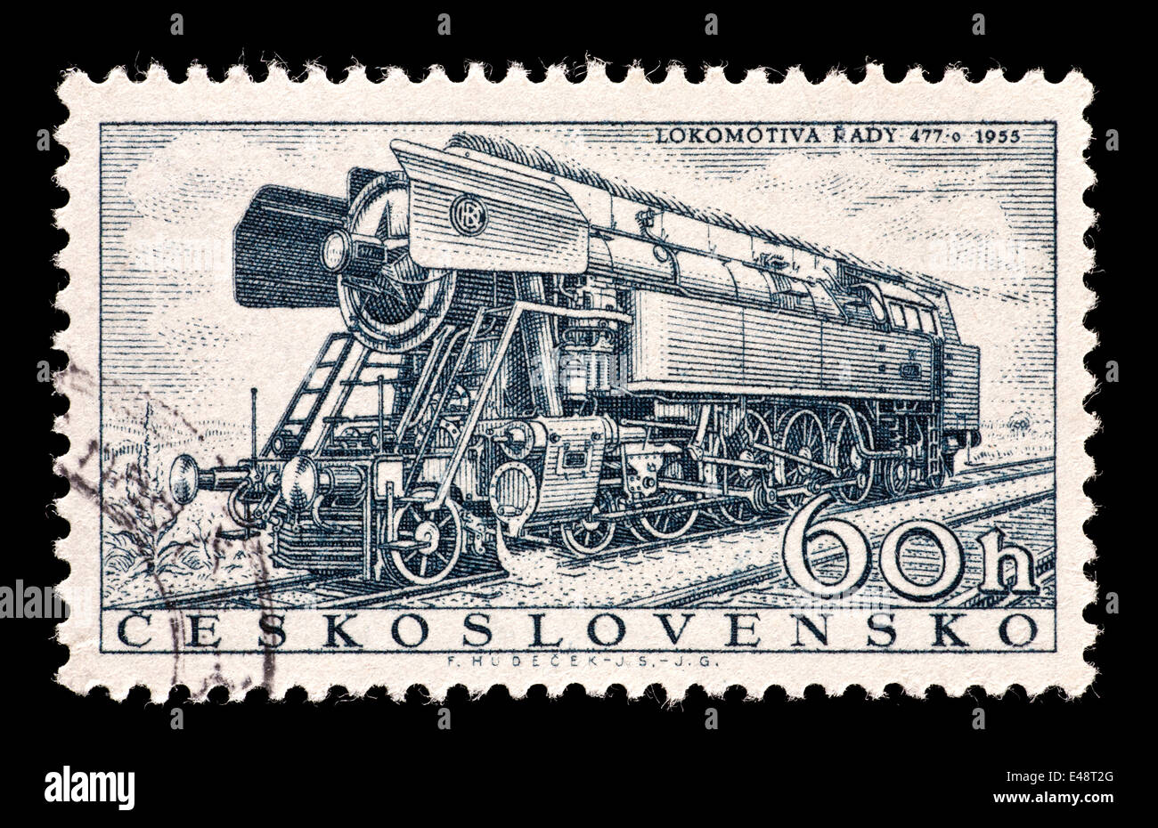 Postage stamp from Czechoslovakia depicting a steam train locomotive ...