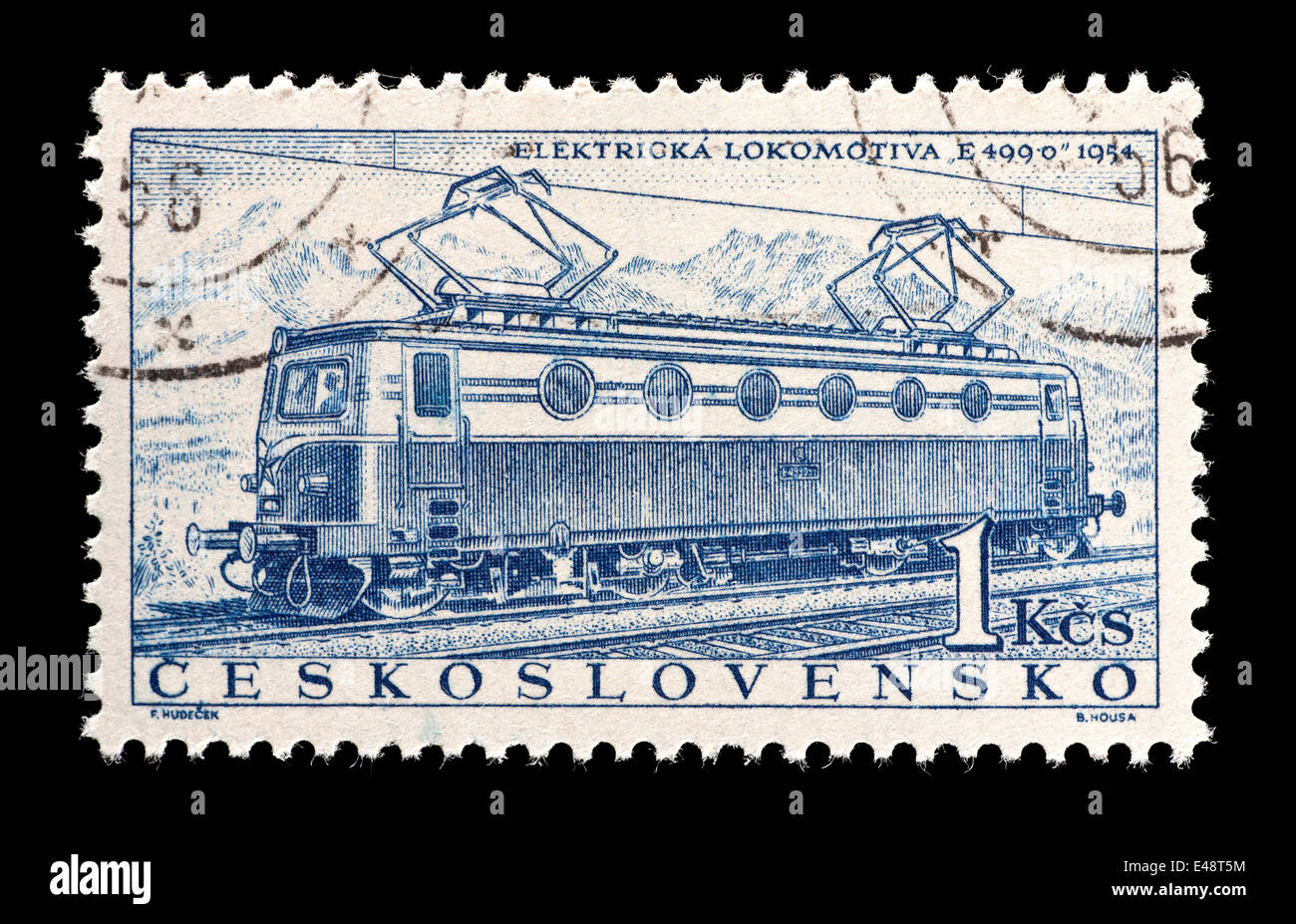 Postage stamp from Czechoslovaki depicting an electric locomotive Stock ...