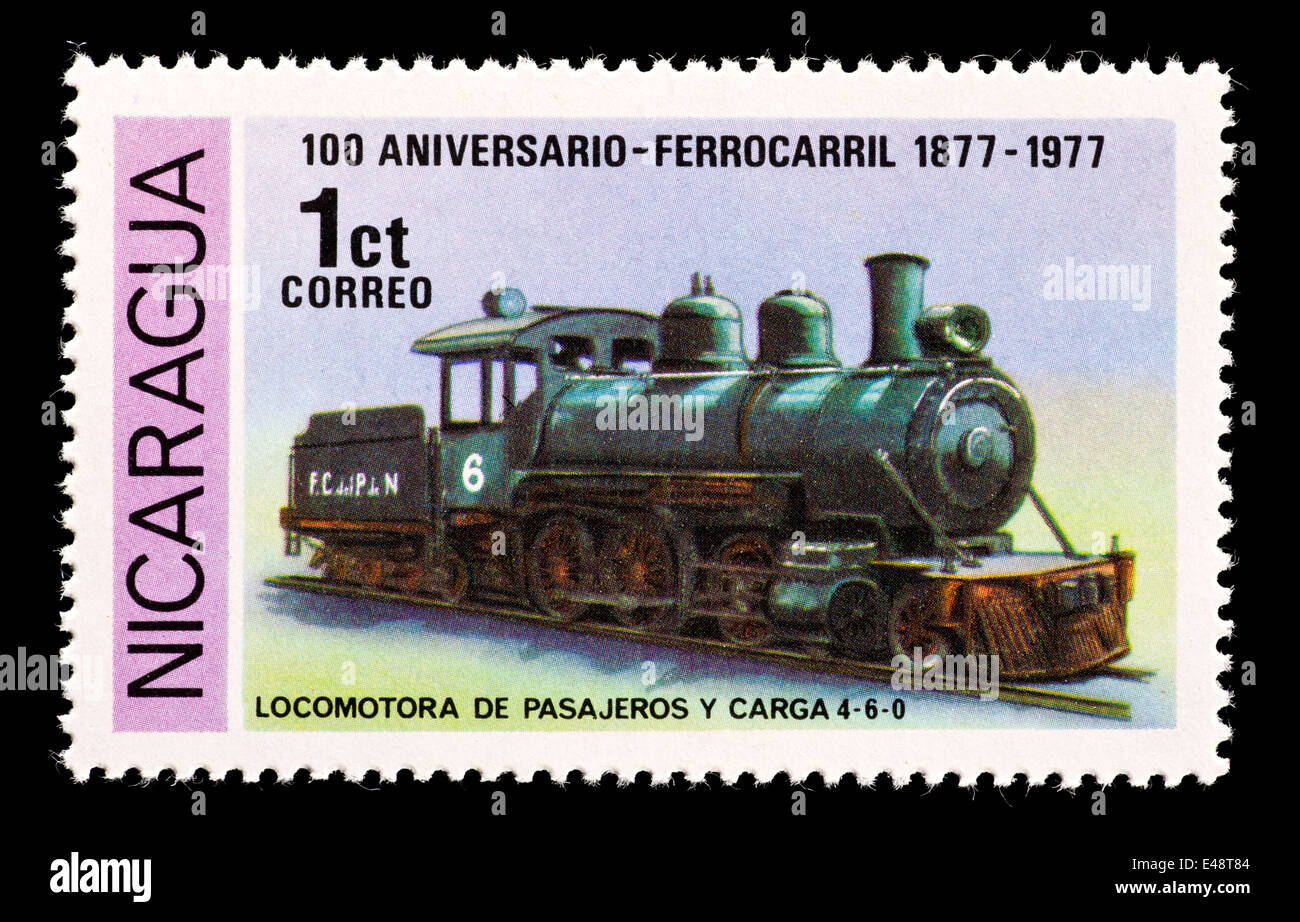 Postage stamp from Nicaragua depicting a steam train engine, issued for ...