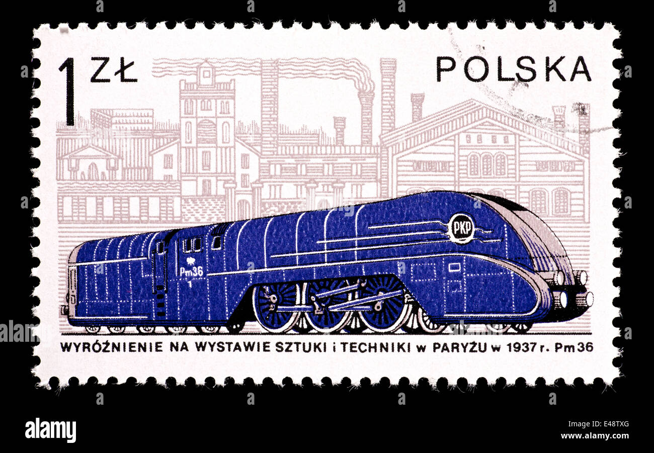 Postage stamp from Poland depicting a PM36 locomotive and Cegielski ...