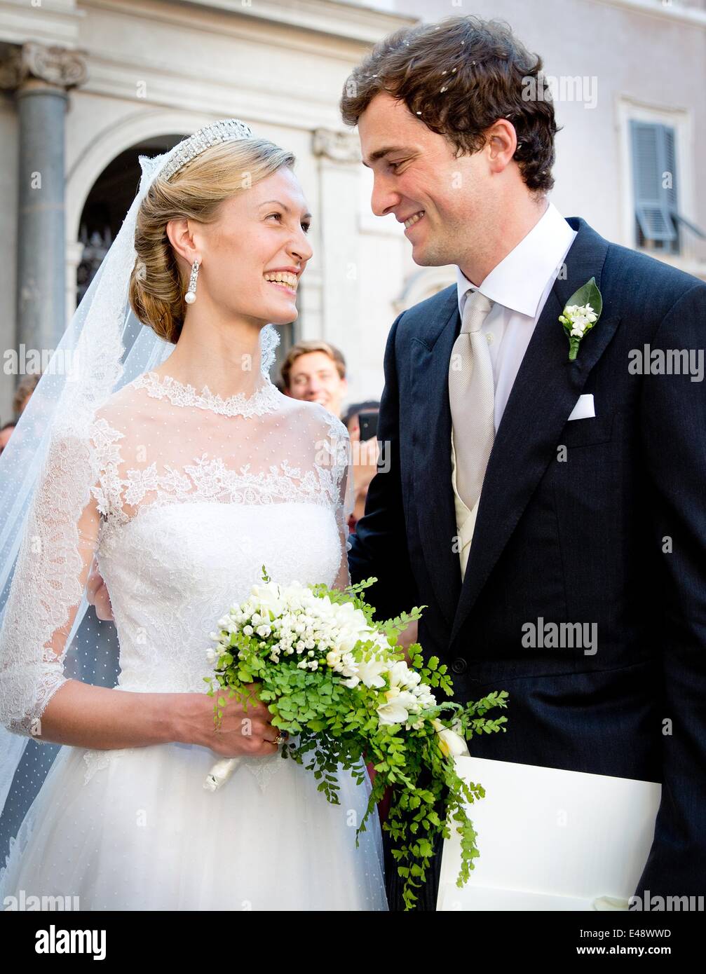 Belgian Prince Amedeo and his wife Princess Elisabetta leave the ...