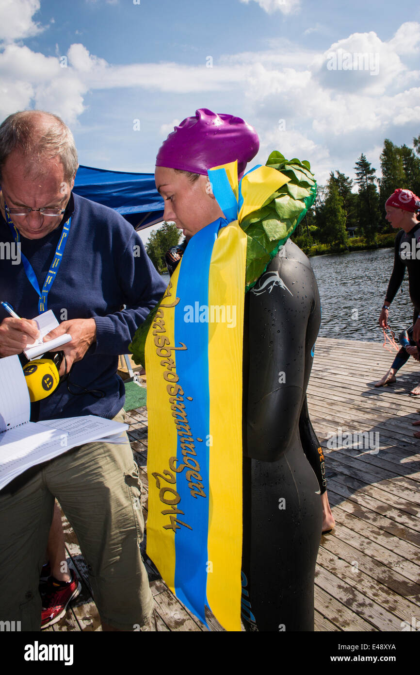 Female winner of Vansbrosimningen, Sweden, Ellen Olsson, Skåre Swim ...