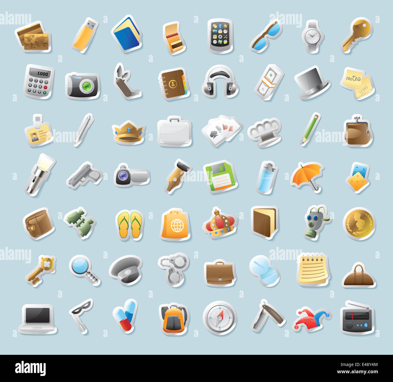 Sticker button set. Icons for personal belongings Stock Photo - Alamy