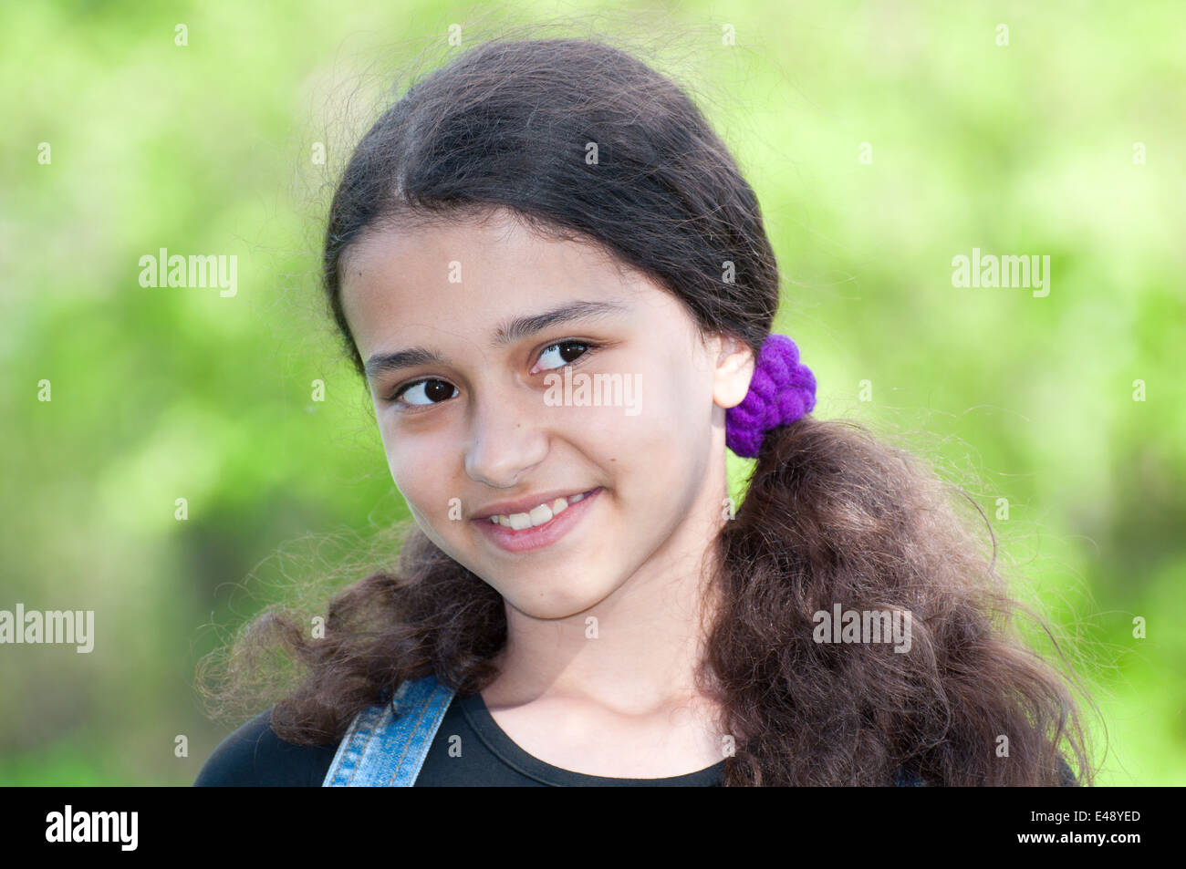 Girl Teenager Portrait 12 Year Open Air Alone Smiling Positive Sweet