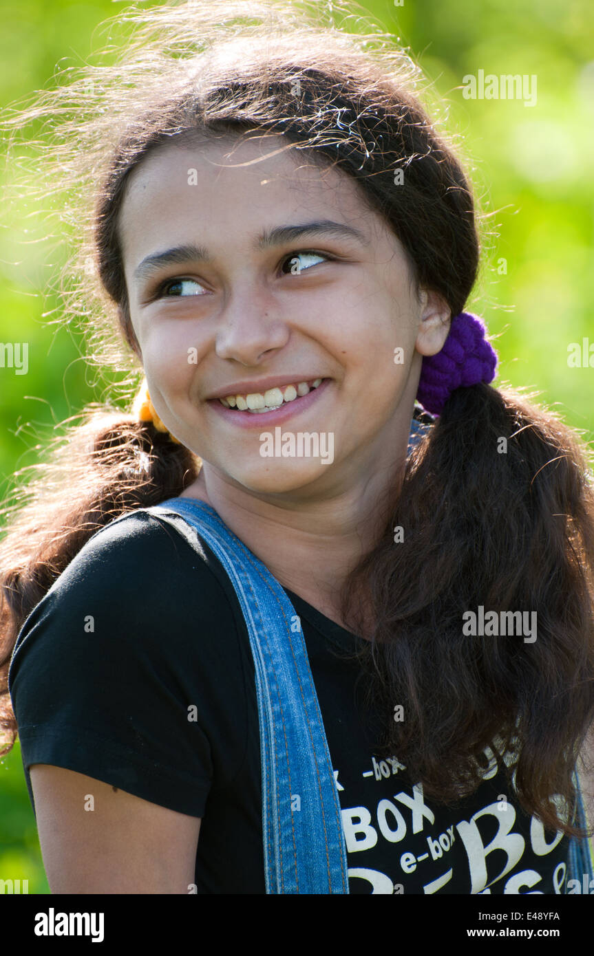 Girl Teenager Portrait 12 Year Open Air Alone Smiling Positive Sweet