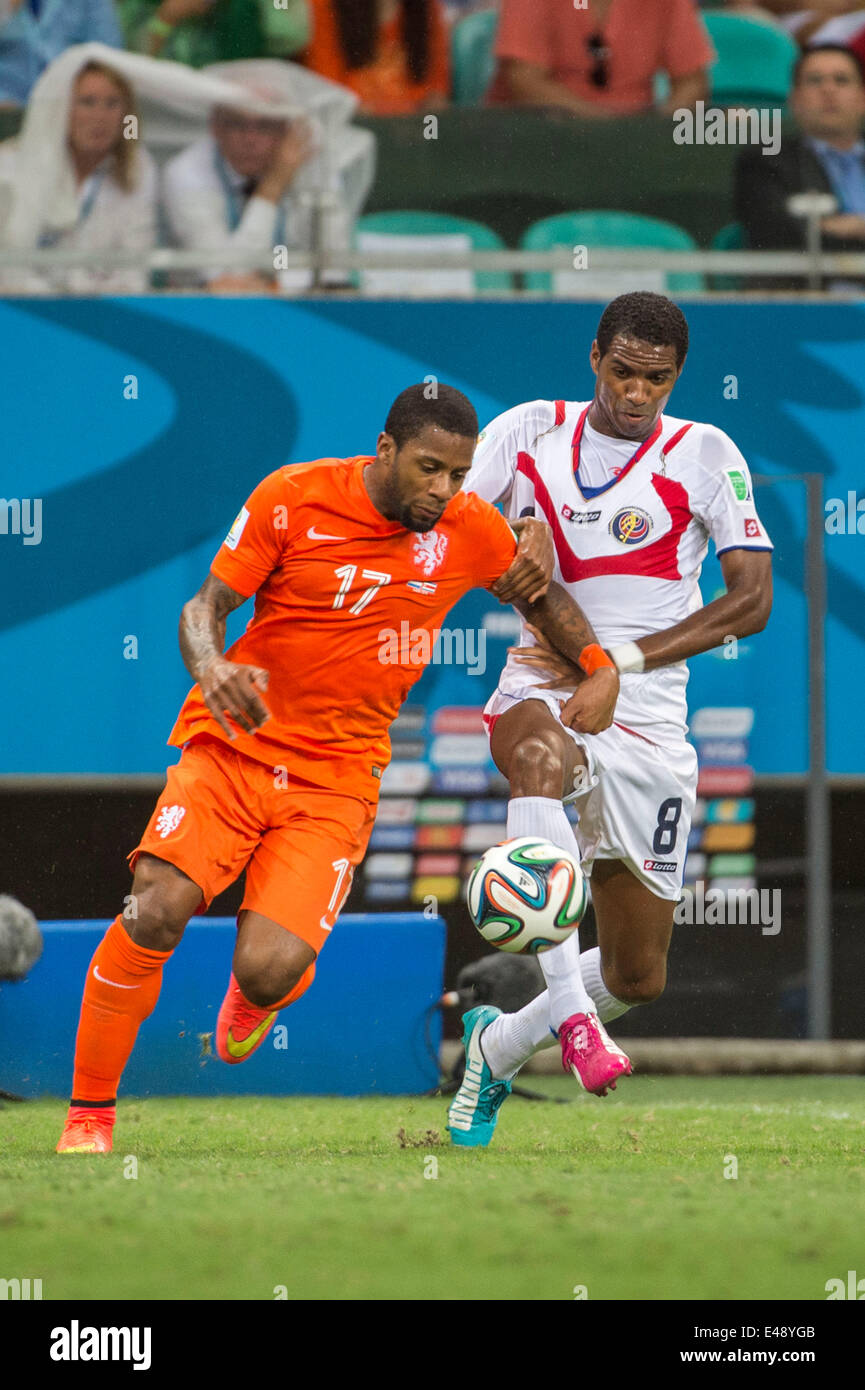 Salvador, Brazil. 5th July, 2014. Jeremain Lens (NED), David Myrie (CRC ...