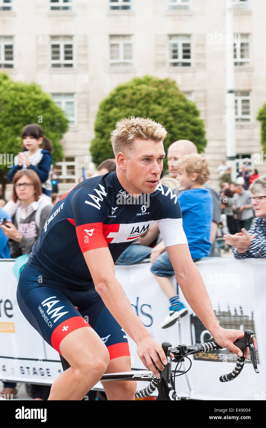 Cycle rider from IAM Cycling team in the Tour de France parade through ...