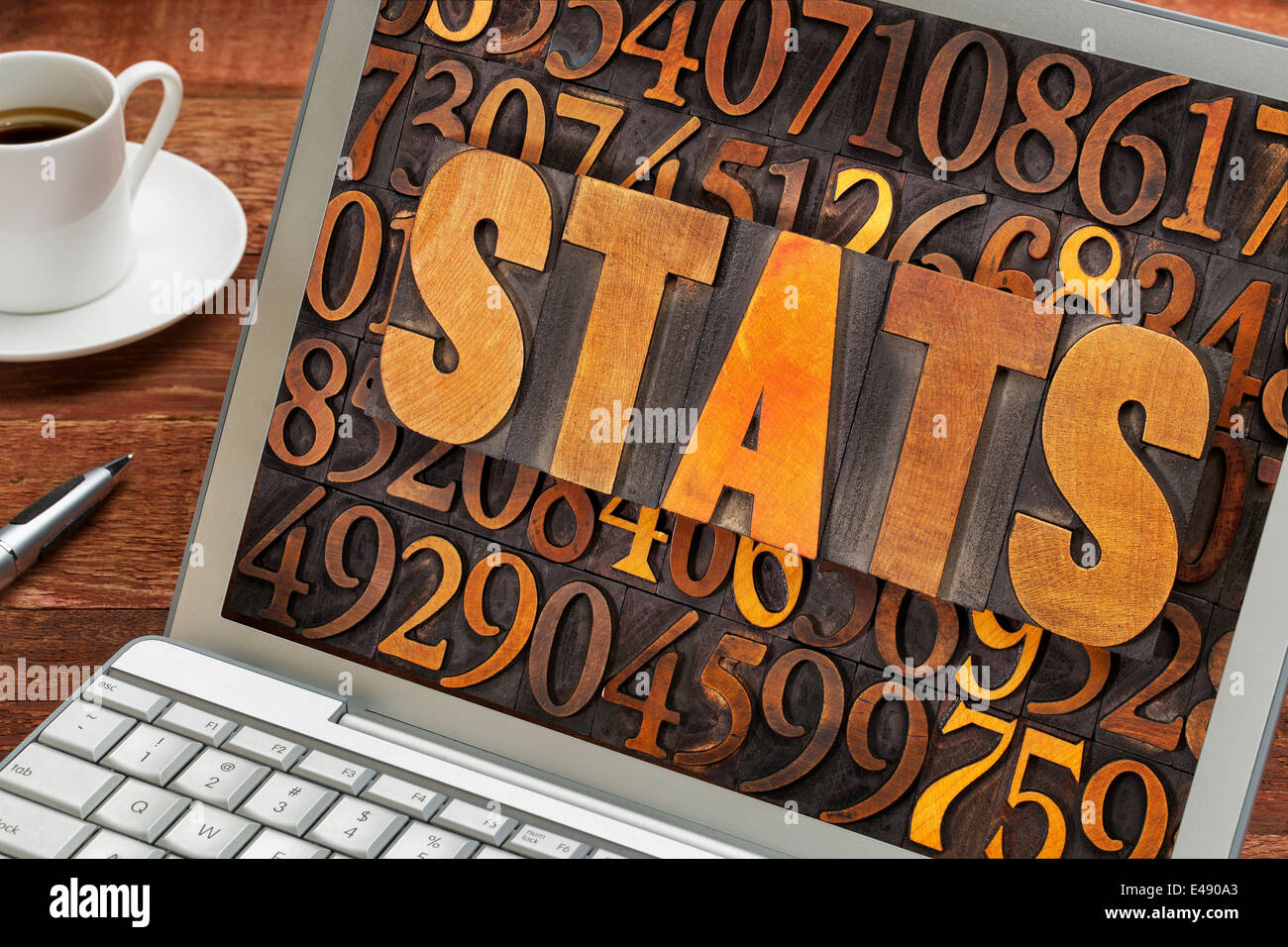 stats (statistics) word in vintage letterpress wood type against number ...