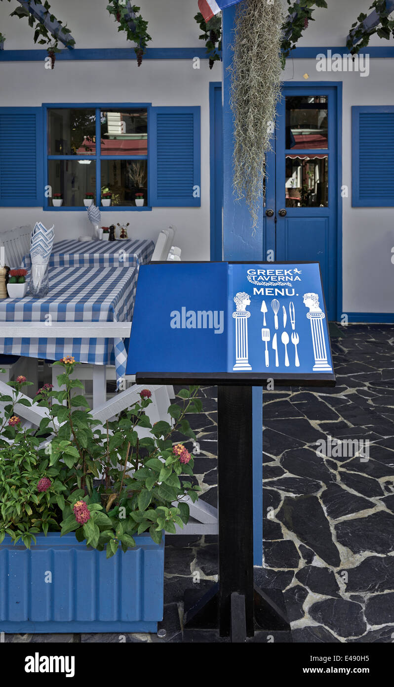 Frontage of a Greek restaurant and Taverna with prominent eye catching ...