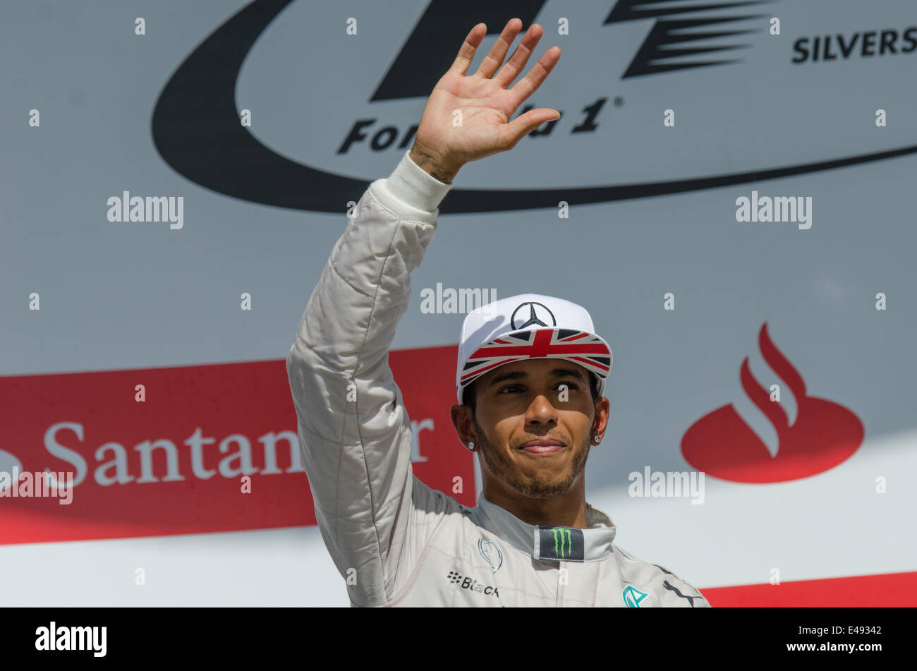 Lewis Hamilton celebrates winning the 2014 British Formula 1 Grand Prix ...