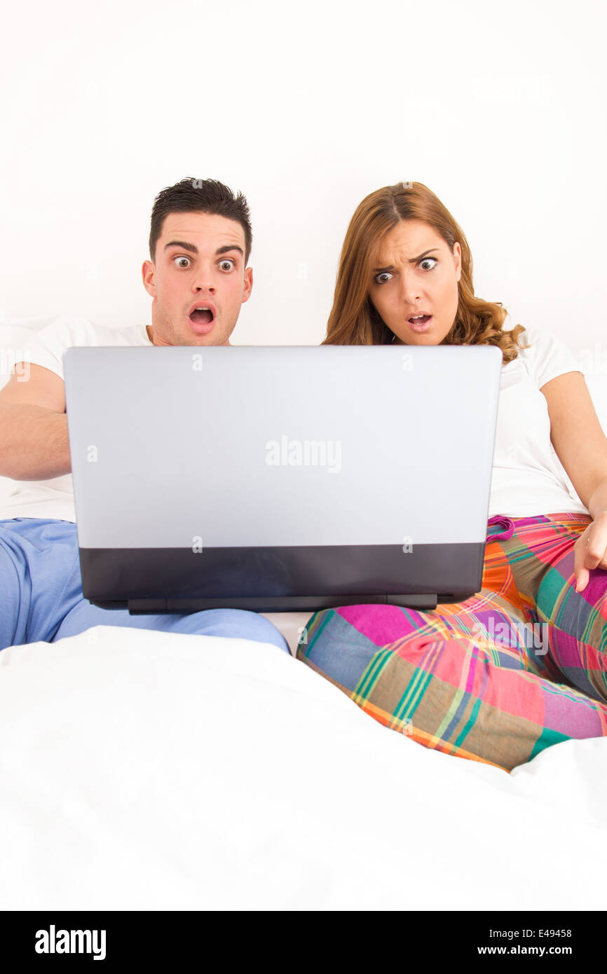 Surprised Casual Young Shocked Couple In Love Watching Tragic And