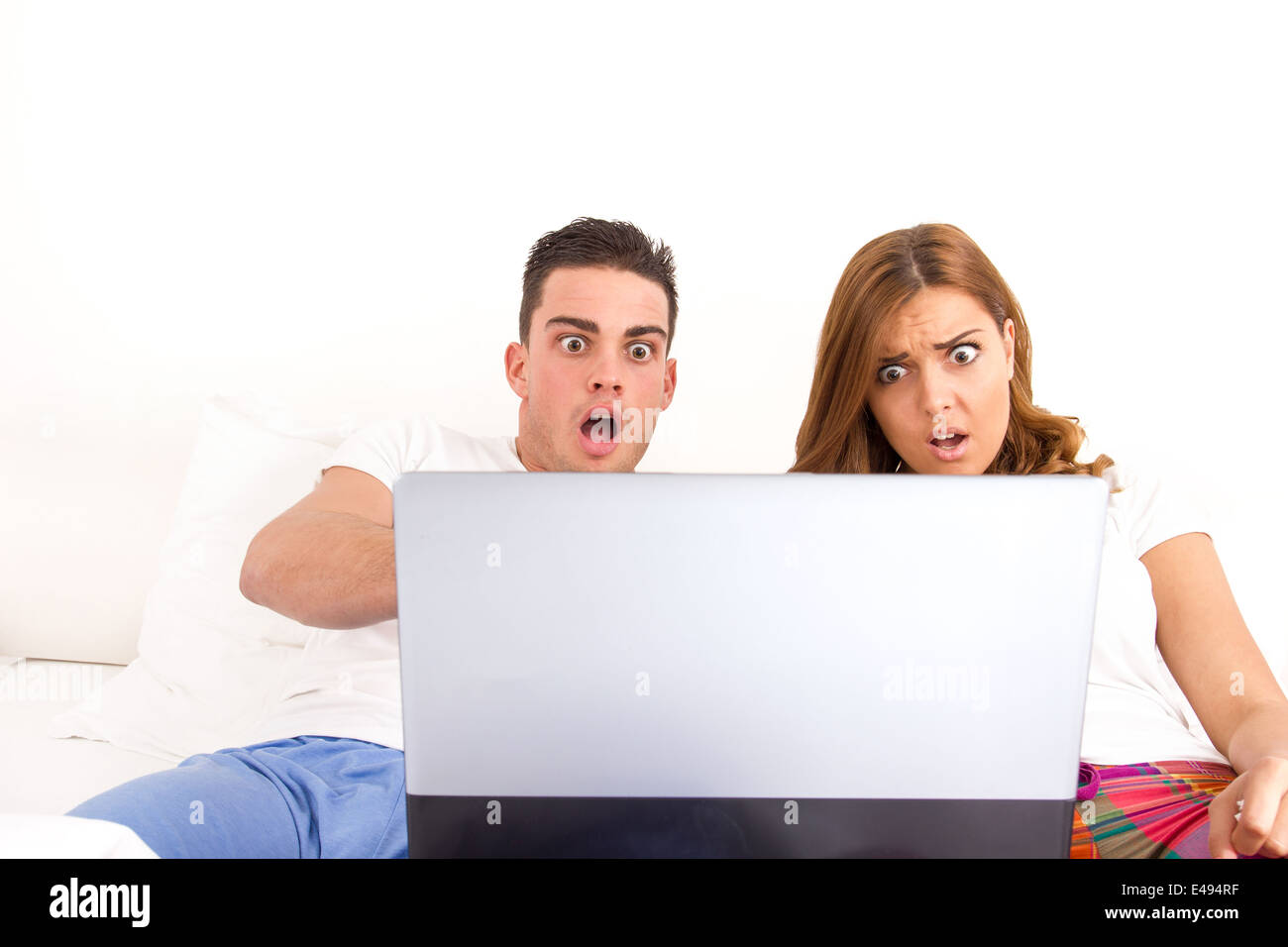 Surprised Casual Young Shocked Couple In Love Watching Tragic And