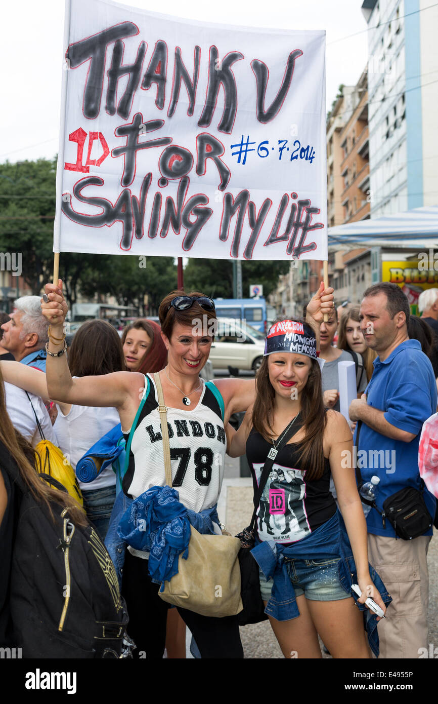 Turin, Italy. 6th July, 2014. Fans of the popular boy band "One ...