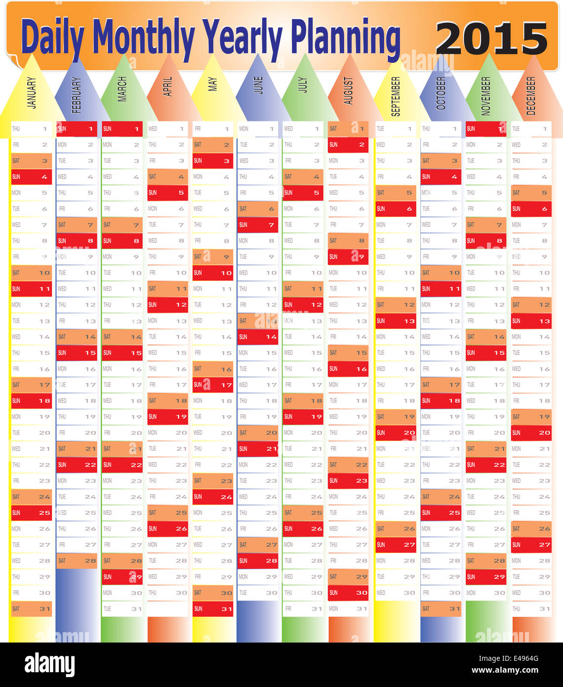 Vector of Planning Chart of Daily Monthly Yearly 2015 Stock Photo - Alamy