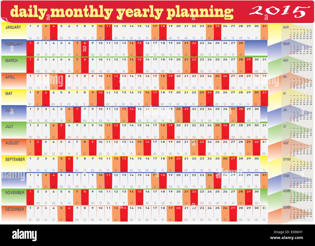 Vector of Planning Chart of Daily Monthly Yearly 2015 calendar Stock ...