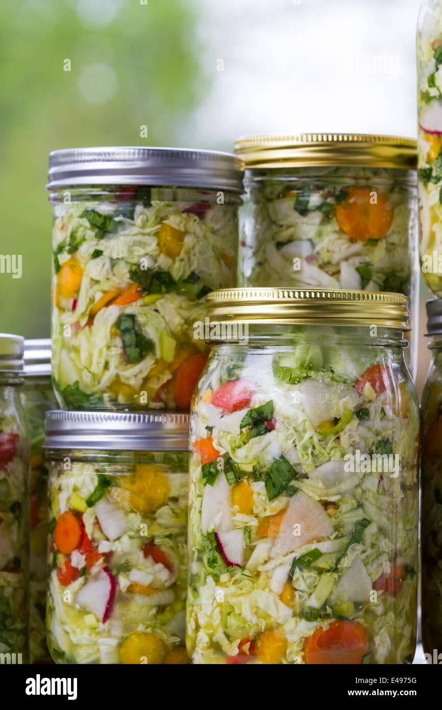 home made cultured or fermented vegetables in glass jars Stock Photo ...