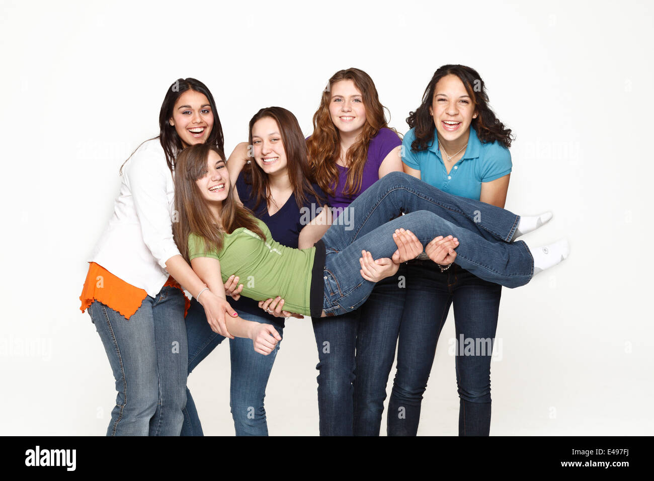 a group of five girls having fun and hanging out Stock Photo - Alamy