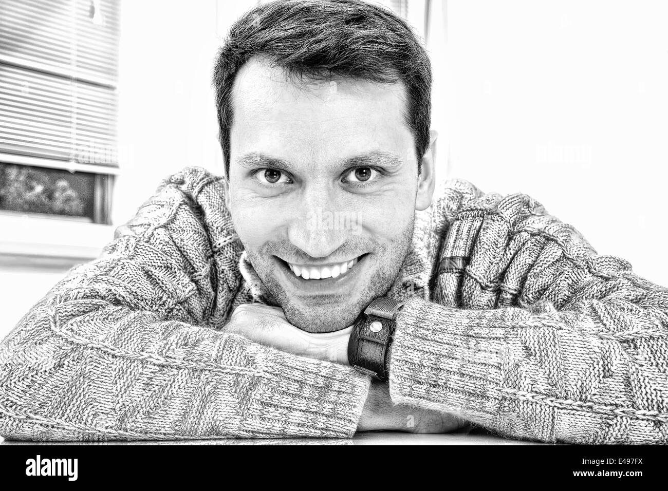 Horizontal closeup portrait of a handsome young man smiling Stock Photo ...