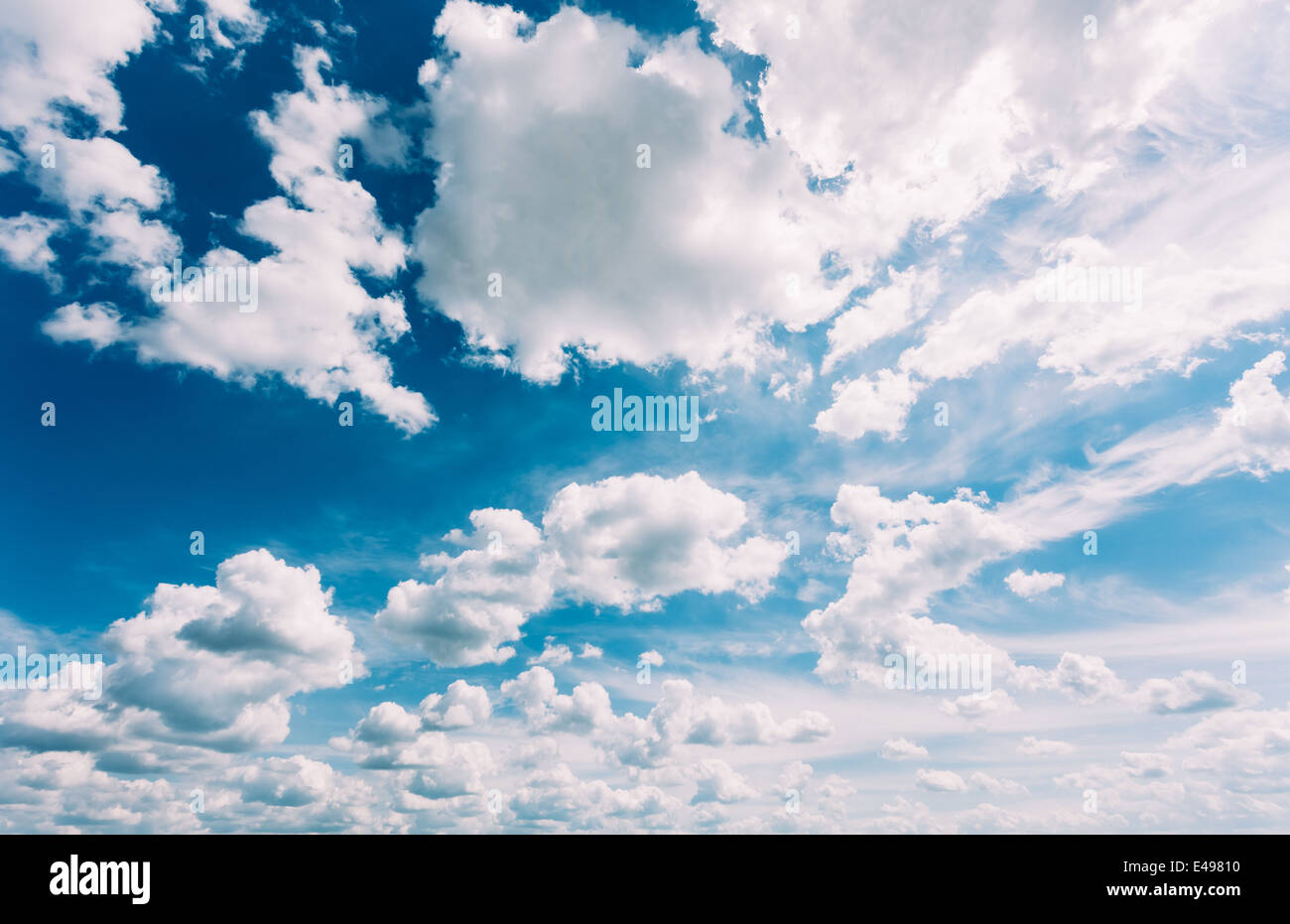 Sky Background, Bright Blue Color Fluffy Clouds Stock Photo - Alamy