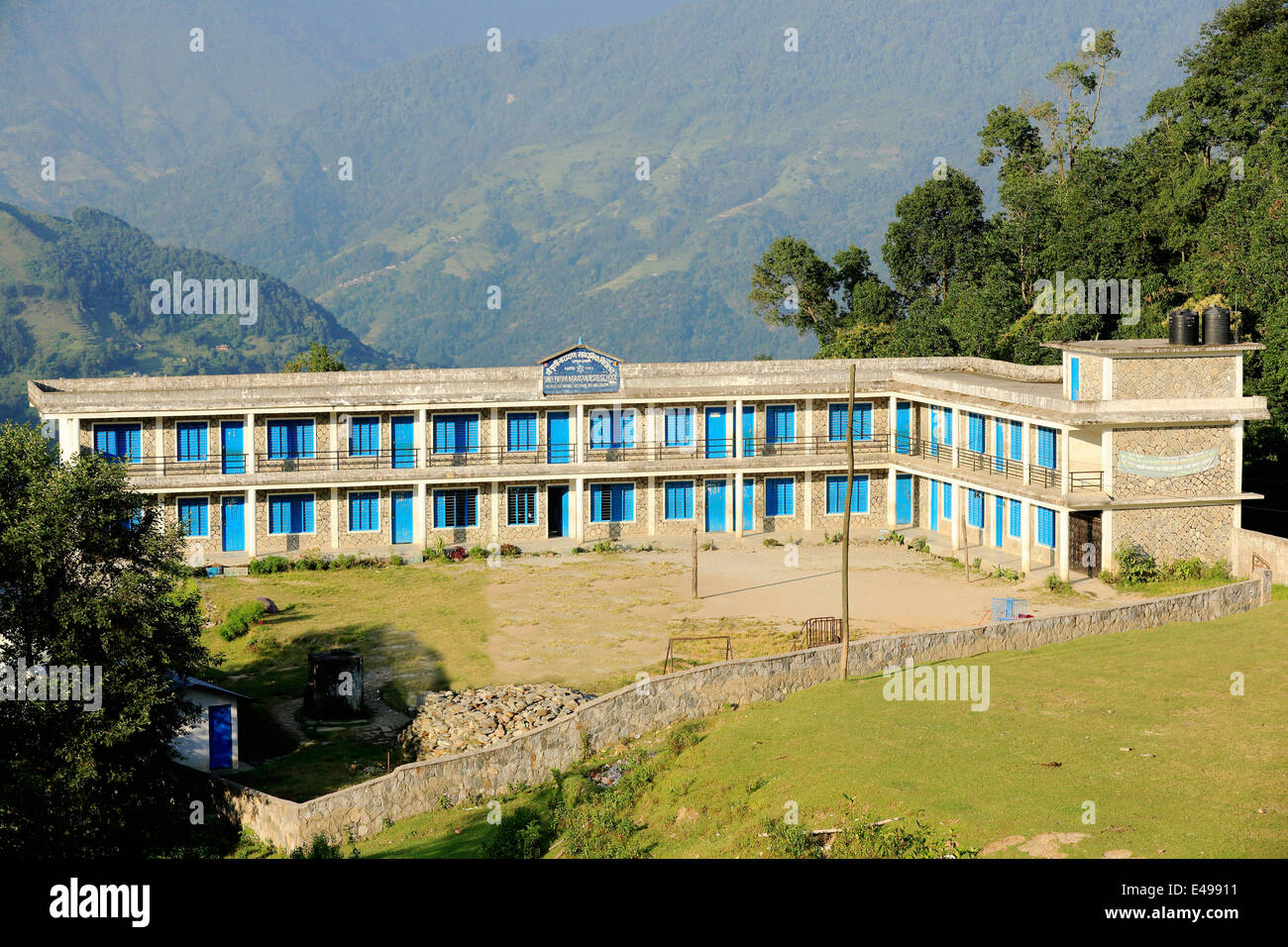 Shree Prithvi Narayan Seconday School and schoolyard. Dhampus-Kaski ...