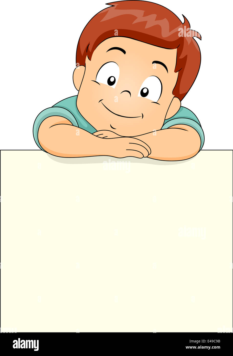 Illustration of a Little Boy Leaning Against a Blank Board Stock Photo ...